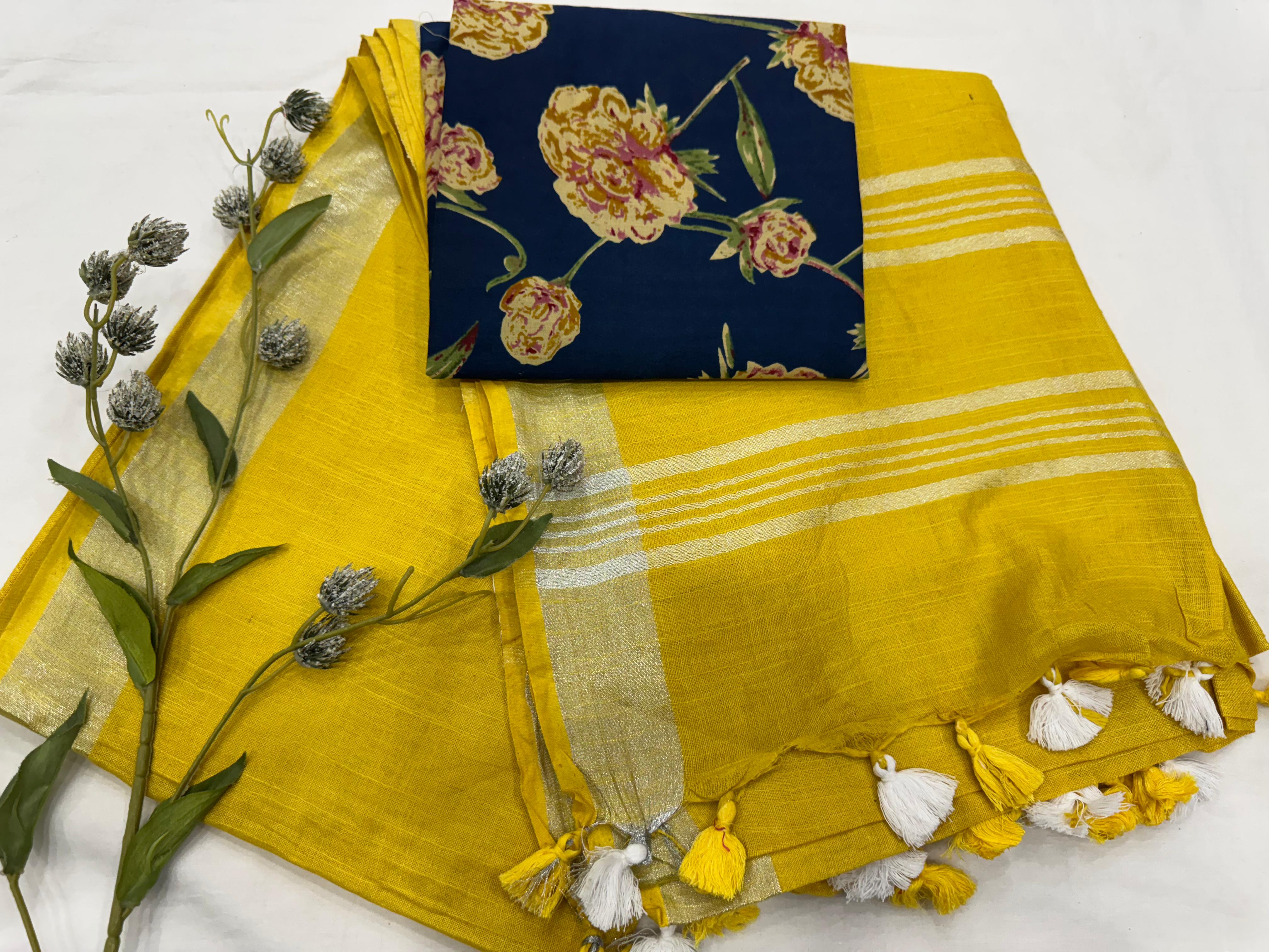 Plan Linen Saree – Bagru Hastkala Printers